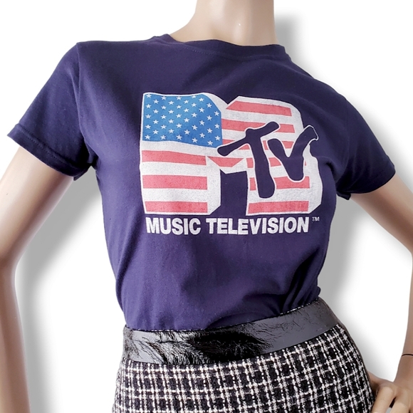 MTV | Tops | Mtv Logo American Flag Navy Blue Tshirt | Poshmark